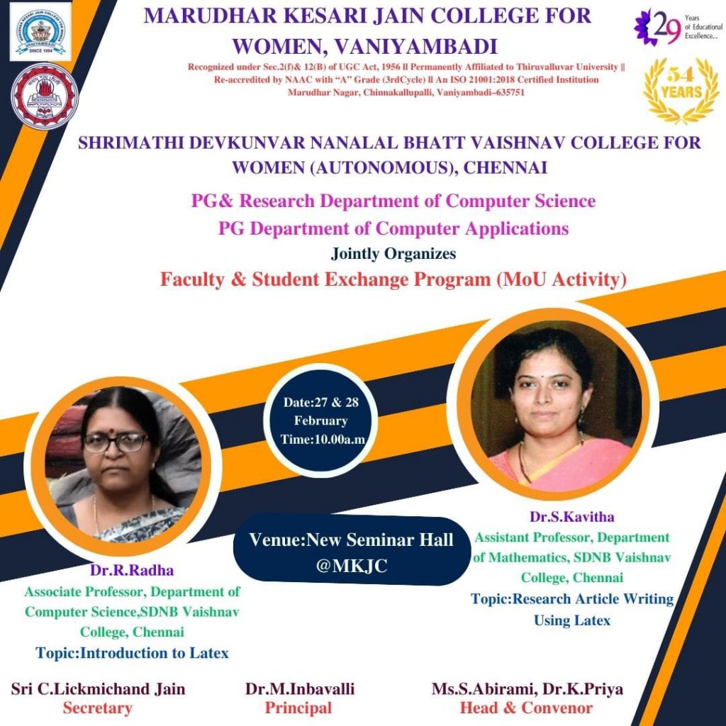 Faculty and Student Exchange Program (MOU Activity) – SDNB Vaishnav College for Women