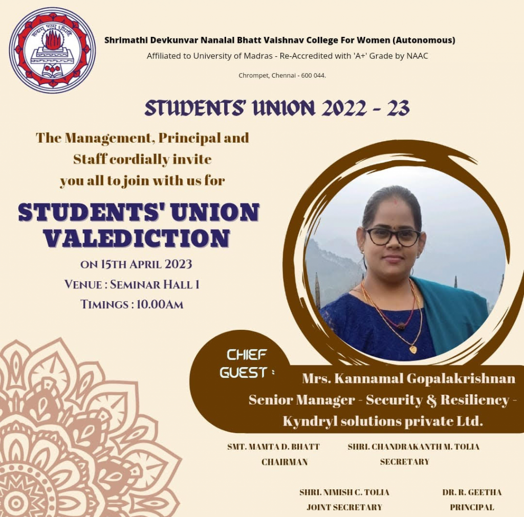 Student Union Valediction – SDNB Vaishnav College for Women in Chennai