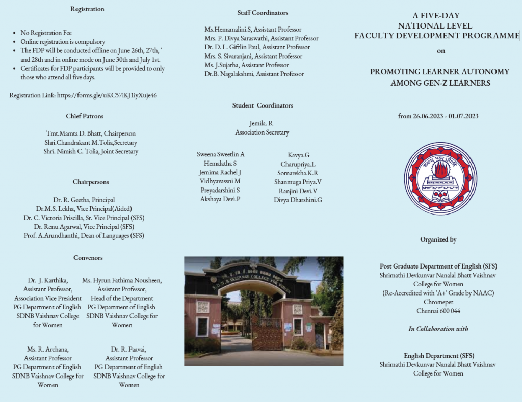 PROMOTING LEARNER AUTONOMY AMONG GEN-Z LEARNERS – SDNB Vaishnav College ...