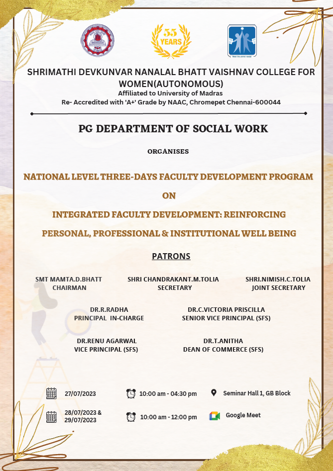 NATIONAL LEVEL THREE-DAYS FACULTY DEVELOPMENT PROGRAM – SDNB Vaishnav College for Women