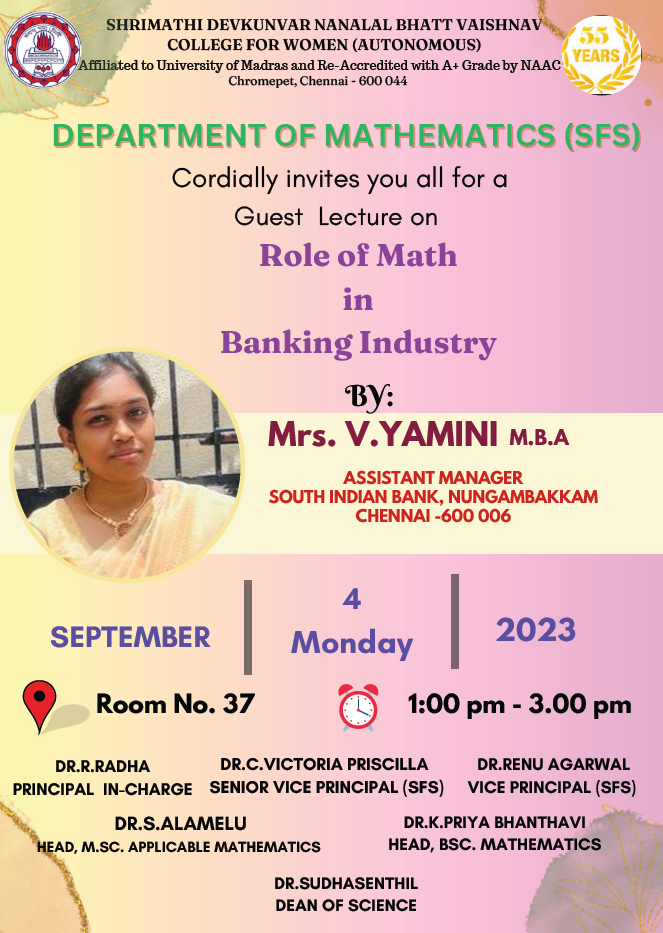 Guest Lecture on Role of Math in Banking Industry – SDNB Vaishnav ...